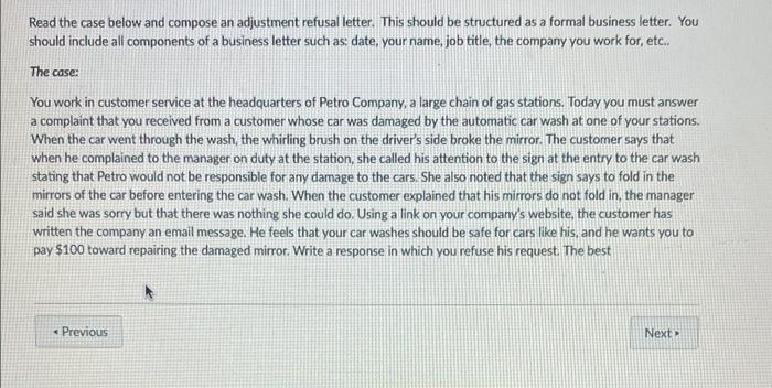 Solved Read the case below and compose an adjustment refusal | Chegg.com