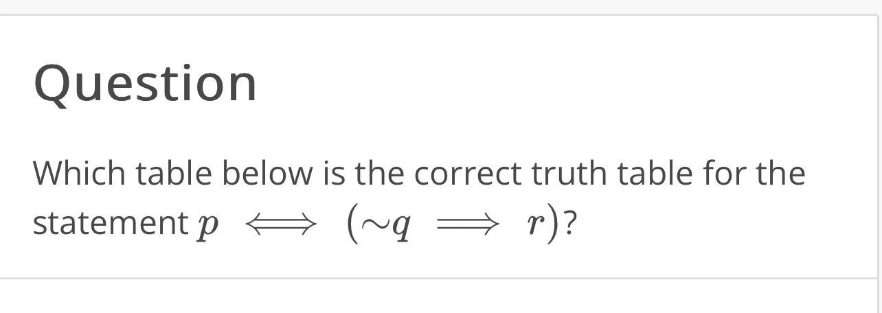 Solved QuestionWhich table below is the correct truth table | Chegg.com