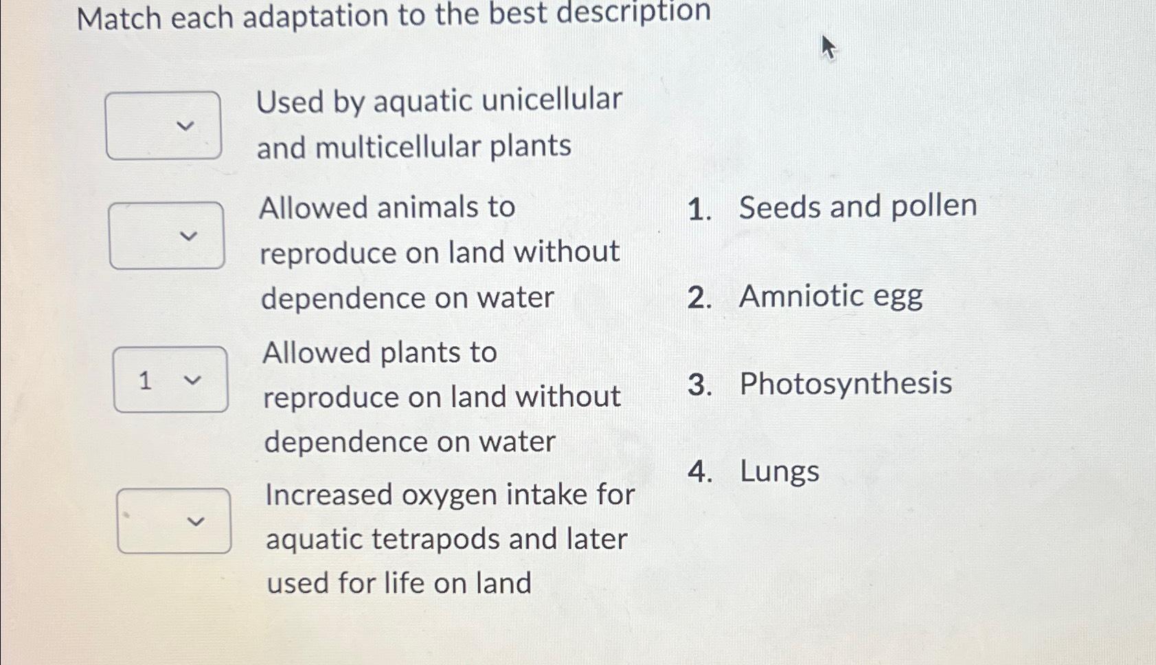 Solved Match each adaptation to the best descriptionUsed by | Chegg.com