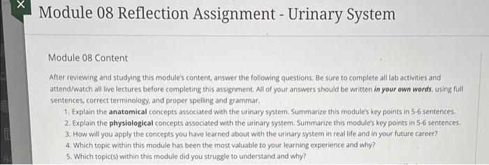 Solved Module 08 Reflection Assignment - Urinary System | Chegg.com