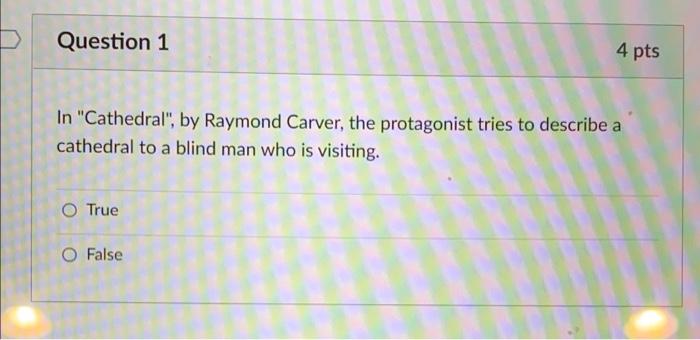 Solved Question 1 4 pts In "Cathedral", by Raymond Carver, | Chegg.com