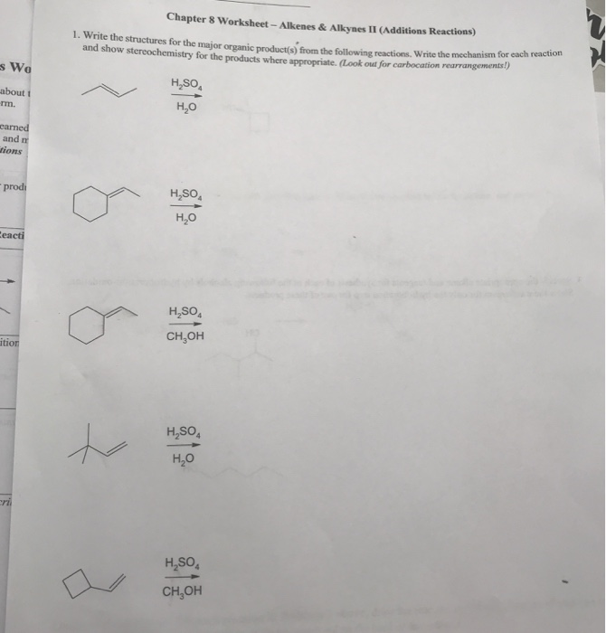 Solved Chapter 8 Worksheet - Alkenes & Alkynes II (Additions | Chegg.com