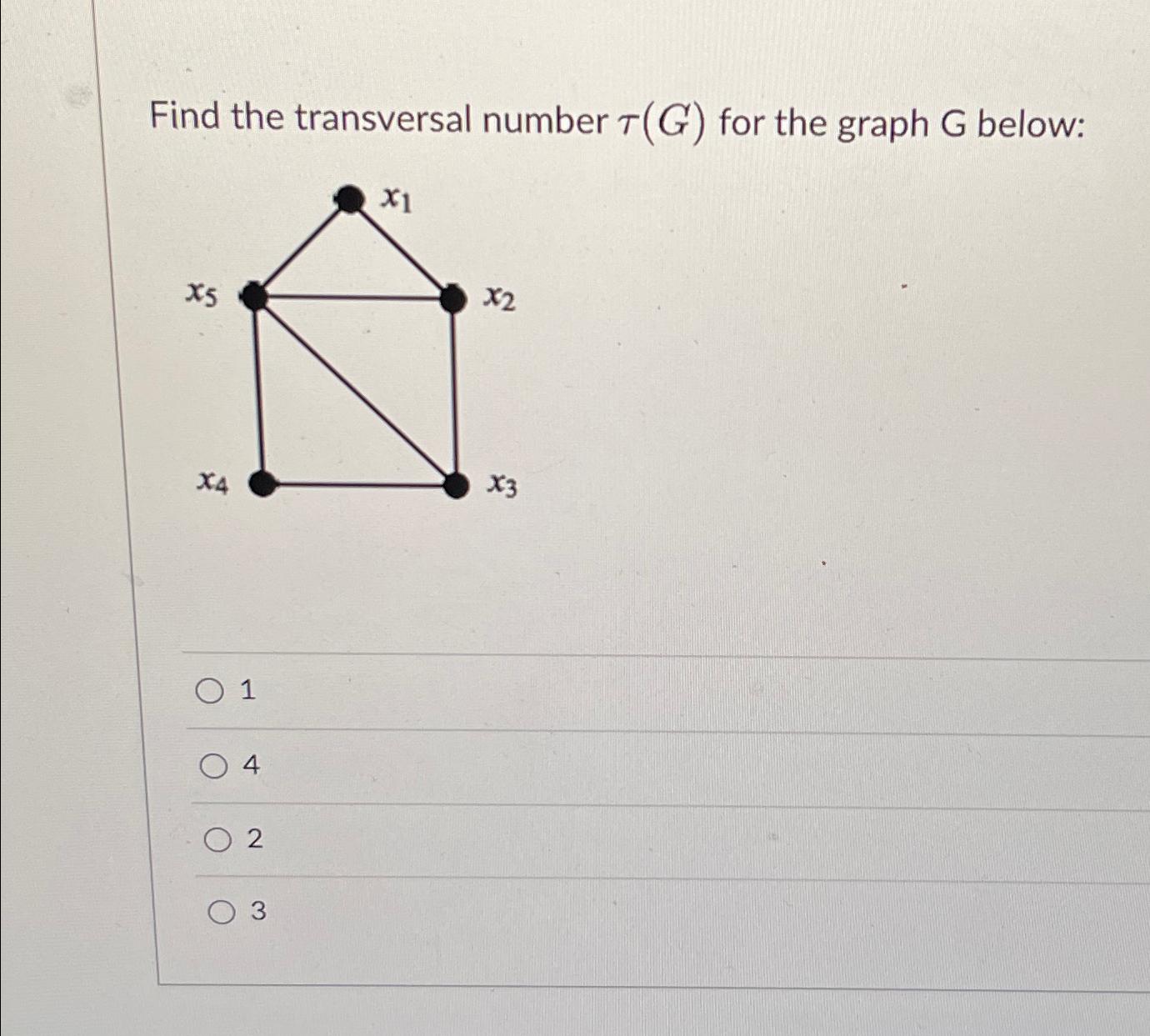 Solved Find the transversal number τ(G) ﻿for the graph G | Chegg.com