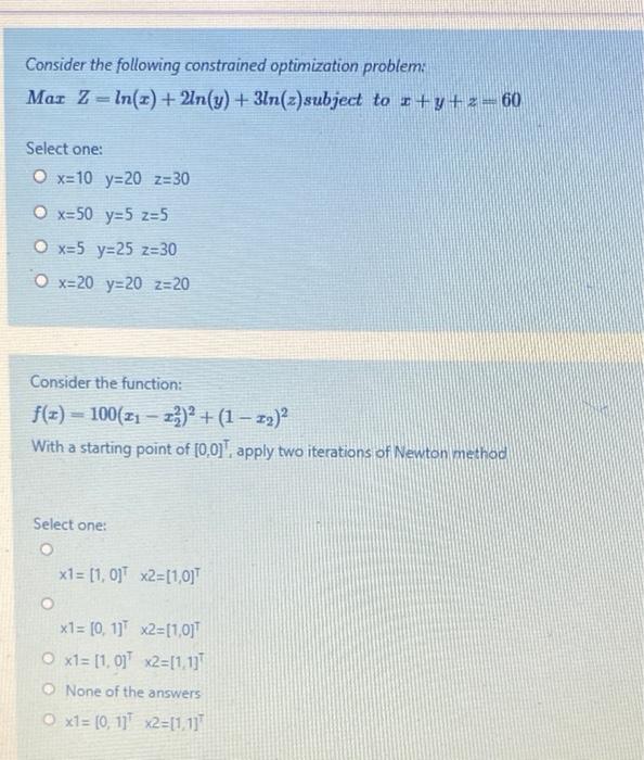 Solved Consider the following constrained optimization | Chegg.com