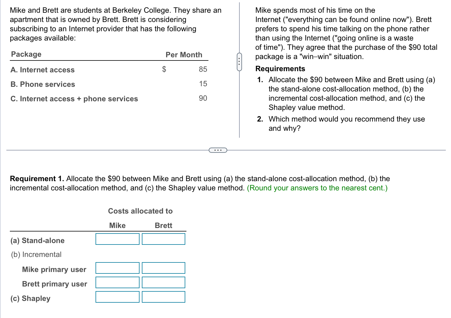 Solved Please complete the chart and requirements 1 ﻿and 2. | Chegg.com