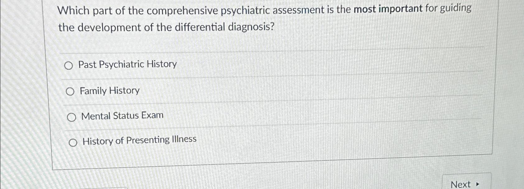 Solved Which part of the comprehensive psychiatric | Chegg.com