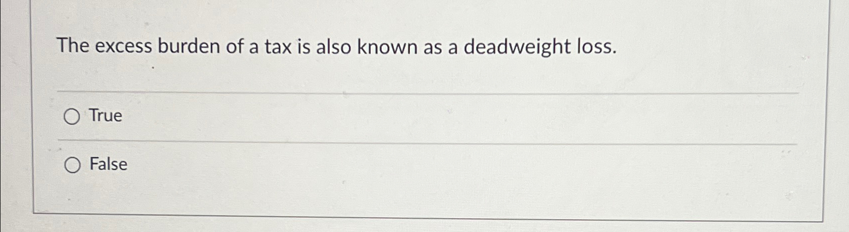 Solved The excess burden of a tax is also known as a | Chegg.com