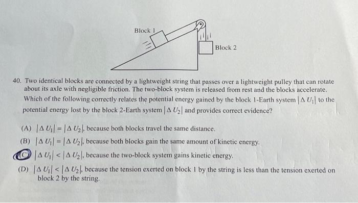 Solved Block 1 Block 2 40. Two identical blocks are | Chegg.com