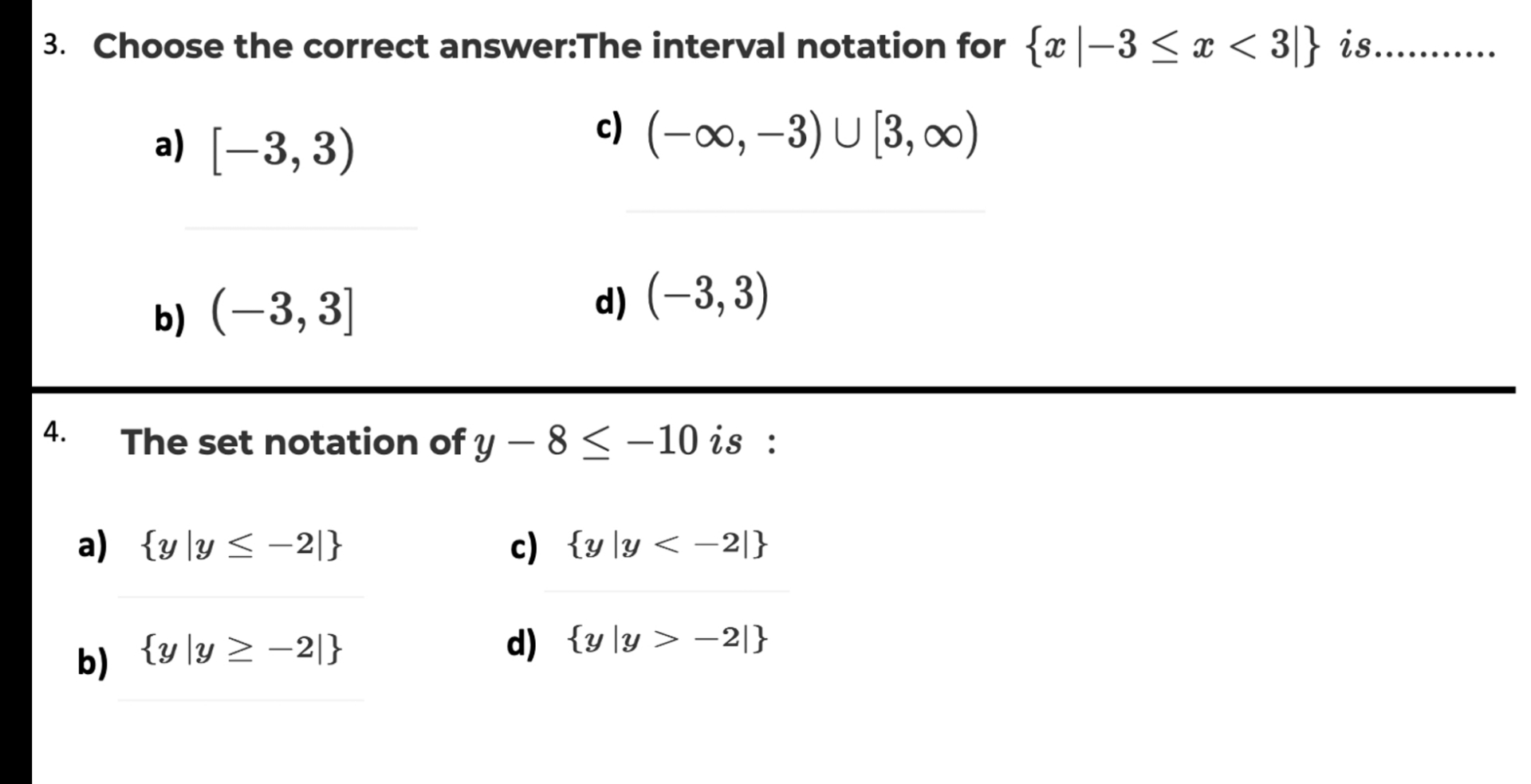 Solved 3 ﻿Choose the correct answer:The interval notation | Chegg.com