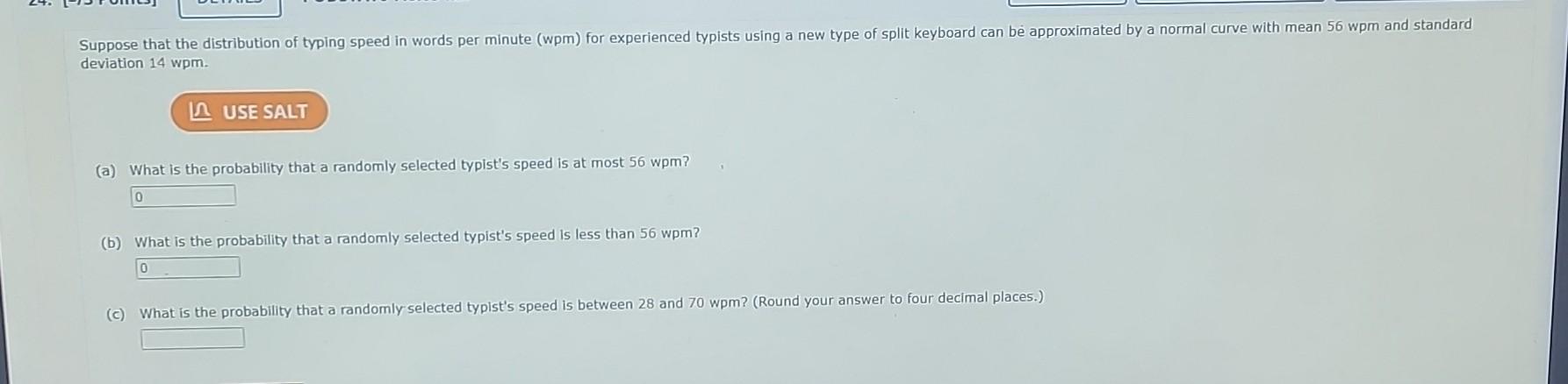 Solved deviation 14 wpm. (a) What is the probability that a | Chegg.com