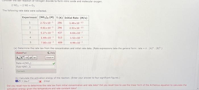 Solved 2NO2⇒2NO+O2 The following rate data were collected. | Chegg.com