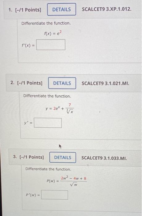 Solved 1. [-/1 Points) DETAILS SCALCET9 3.XP.1.012. | Chegg.com