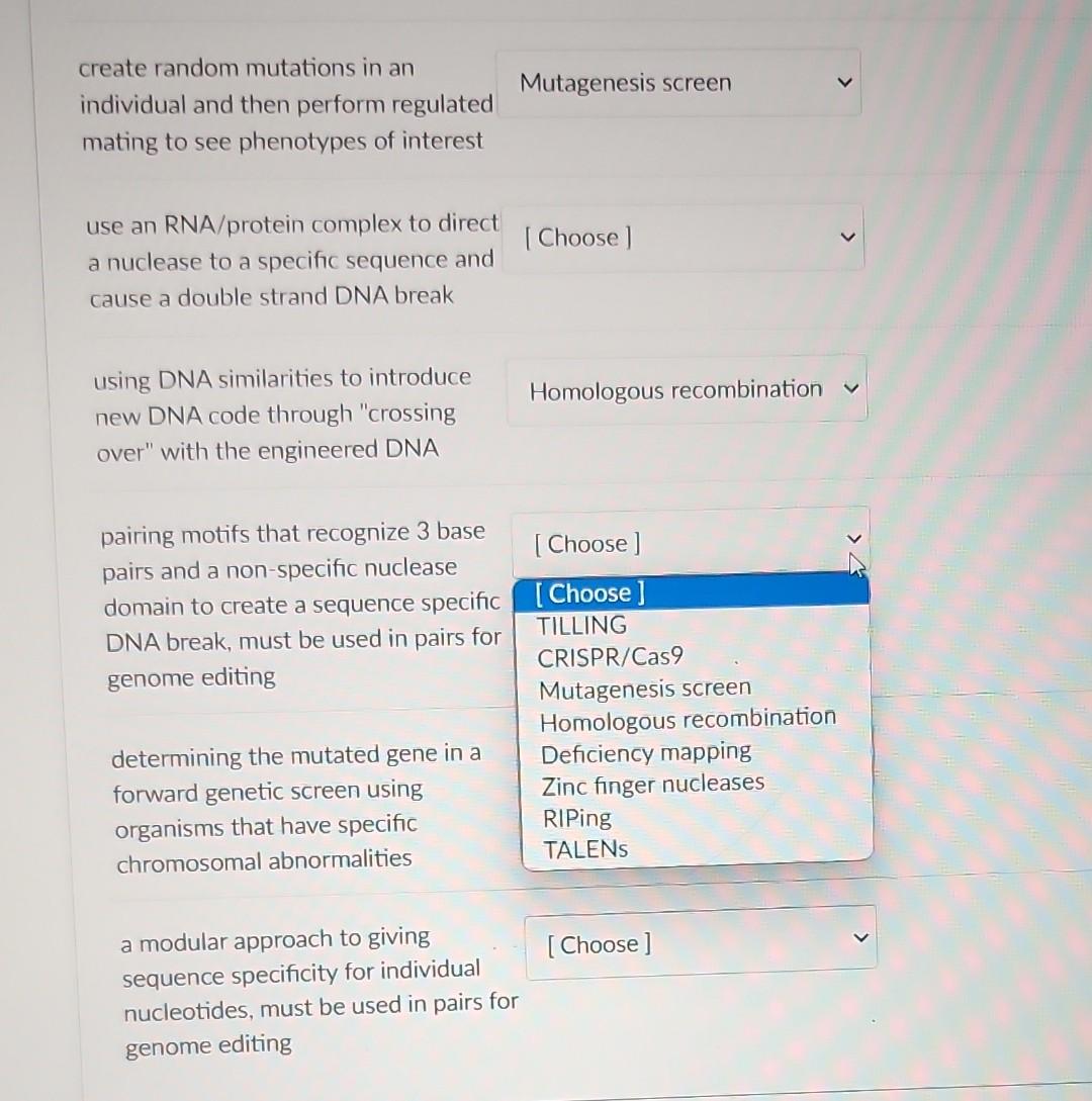 Solved Match the genome editing techniques random mutations | Chegg.com