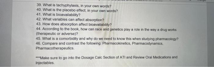 Solved 39. What is tachyphylaxis, in your own words? 40. | Chegg.com