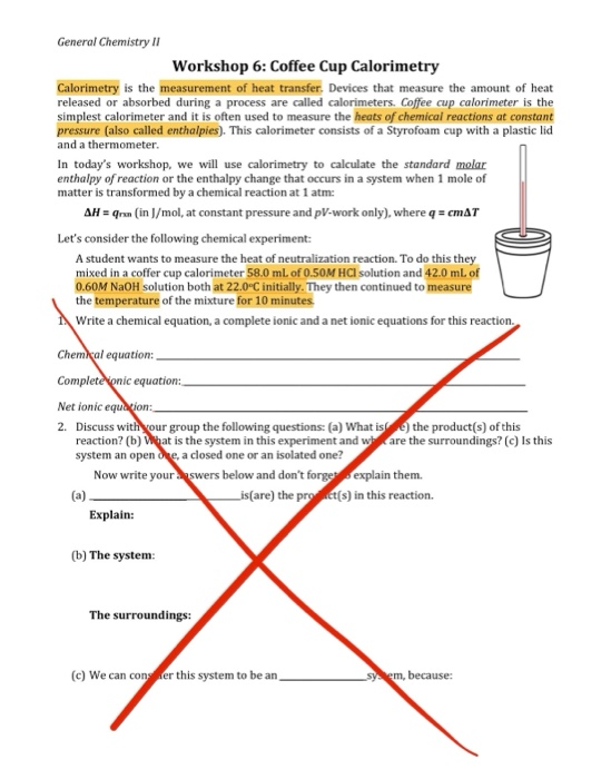 Solved General Chemistry II Workshop 6: Coffee Cup | Chegg.com