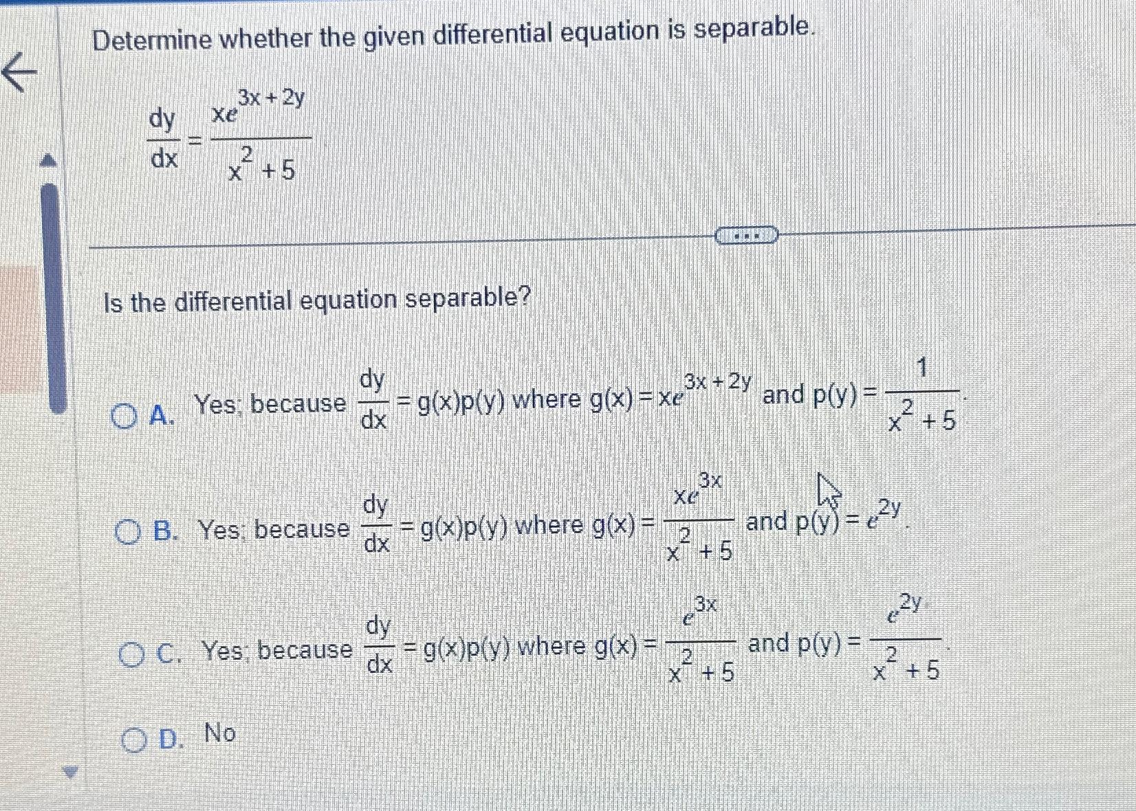 Solved Determine whether the given differential equation is | Chegg.com