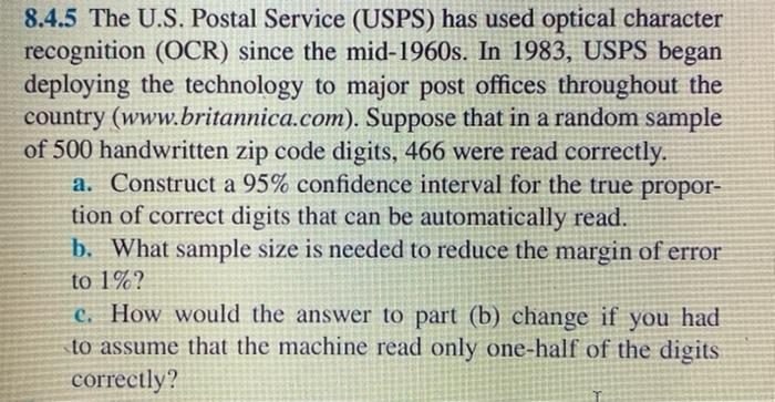 Solved 8.4.5 The U.S. Postal Service (USPS) has used optical | Chegg.com