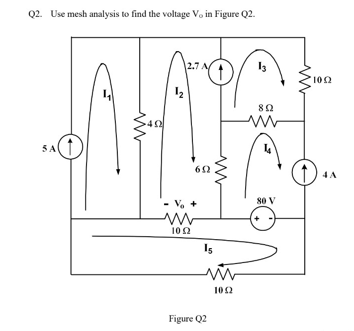 Solved Q2. Use mesh analysis to find the voltage Vo in | Chegg.com Solved Q2. Use mesh analysis to find the voltage Vo in | Chegg.com