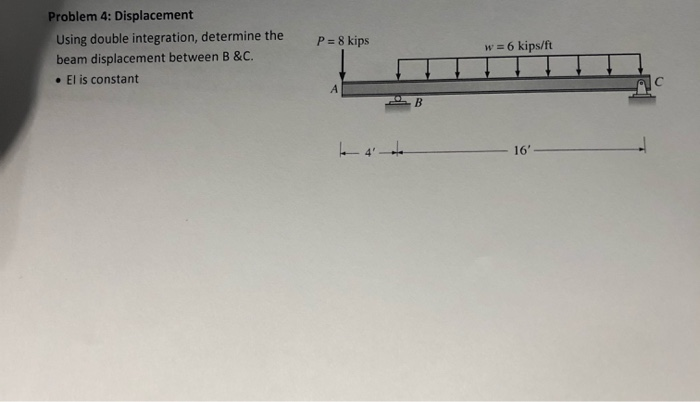Solved Problem 4: Displacement Using double integration, | Chegg.com