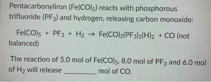 Solved Pentacarbonyliron (Fe(CO)5) reacts with phosphorous | Chegg.com