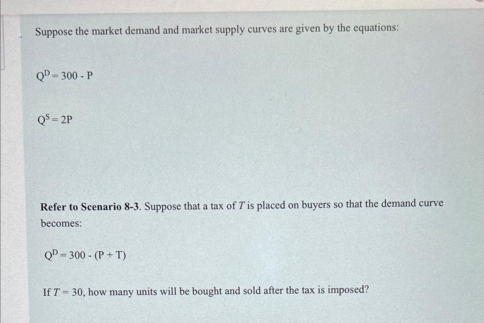 Solved Suppose the market demand and market supply curves | Chegg.com