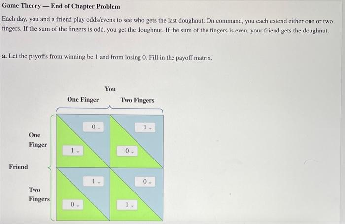 Solved Game Theory - End of Chapter Problem Each day, you | Chegg.com