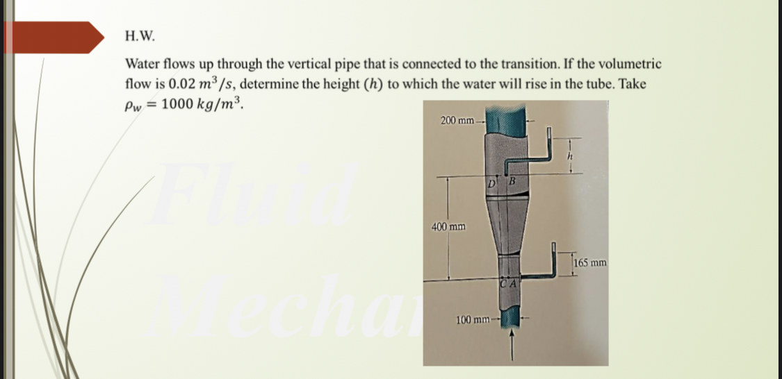 Solved H.W.Water flows up through the vertical pipe that is | Chegg.com
