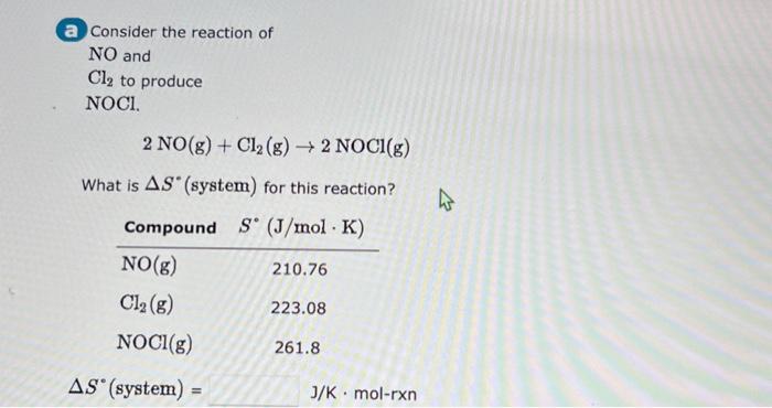 Solved Consider the reaction of NO and Cl2 to produce NOCl. | Chegg.com