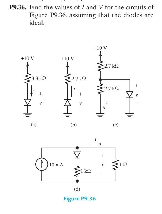 Solved P9.36. Find the values of I and V for the circuits of | Chegg.com