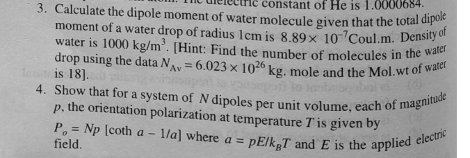 Solved Calculate the dipole moment of water molecule given | Chegg.com