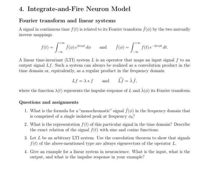 Solved 4. Integrate-and-Fire Neuron Model Fourier transform | Chegg.com