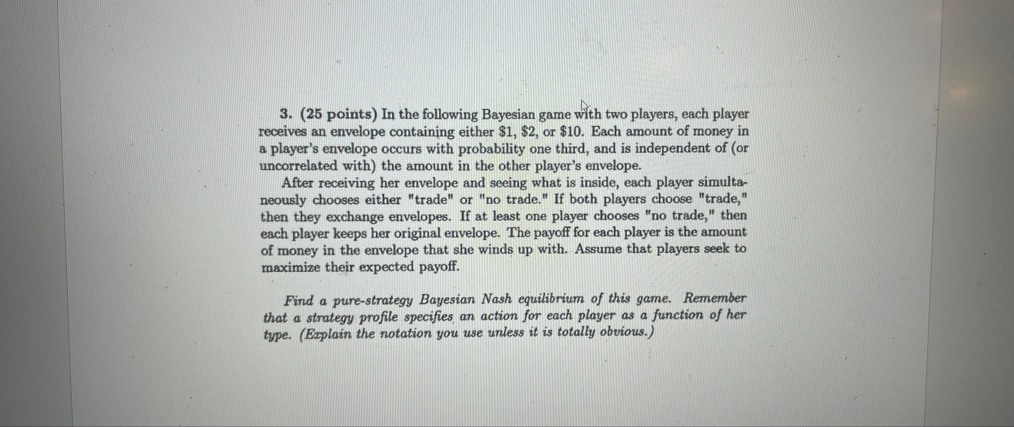 Solved (25 ﻿points) ﻿In the following Bayesian game with two | Chegg.com