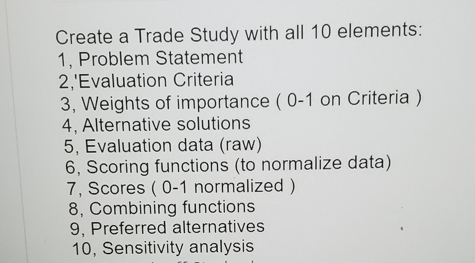 Solved CAN YOU PLEASE DO AN EXAMPLE OF A TRADE STUDY, WITH | Chegg.com