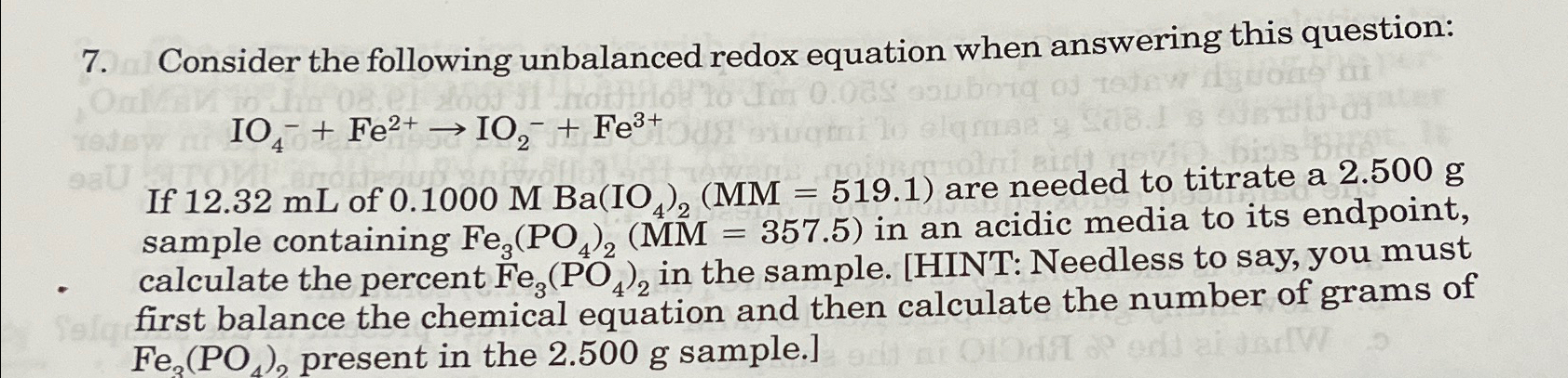 Solved Consider the following unbalanced redox equation when | Chegg.com