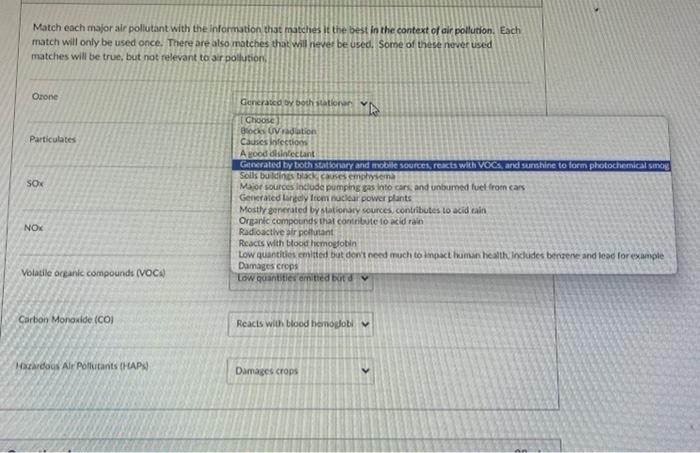 Solved Match each major air pollutant with the information | Chegg.com