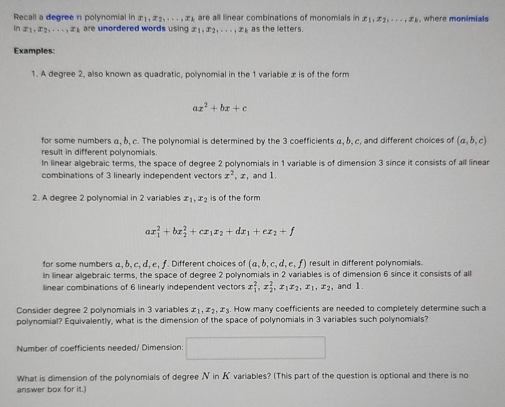 Solved Recall a degree n polynomial in 1,2,..., are all | Chegg.com