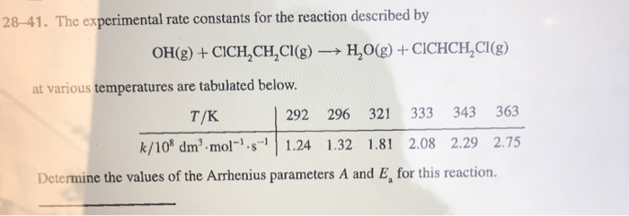 Solved 28-41. The experimental rate constants for the | Chegg.com