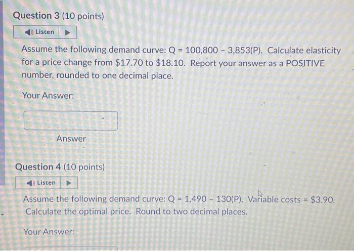Solved Assume the following demand curve: | Chegg.com