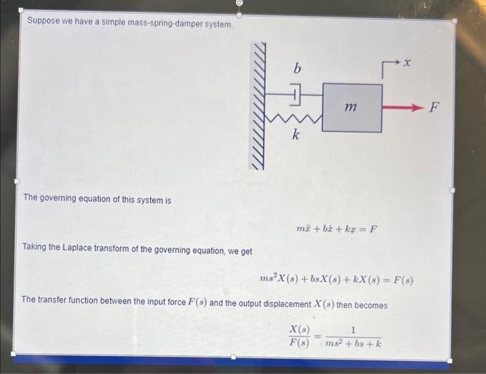 Solved Suppose we have a simple mass-spring-damper system. | Chegg.com