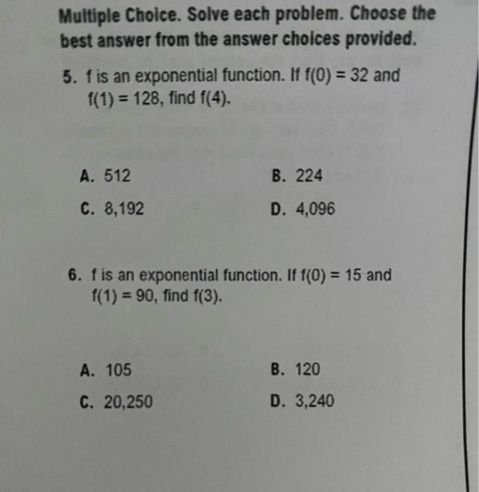 Solved Multiple Choice. Solve each problem. Choose the best | Chegg.com