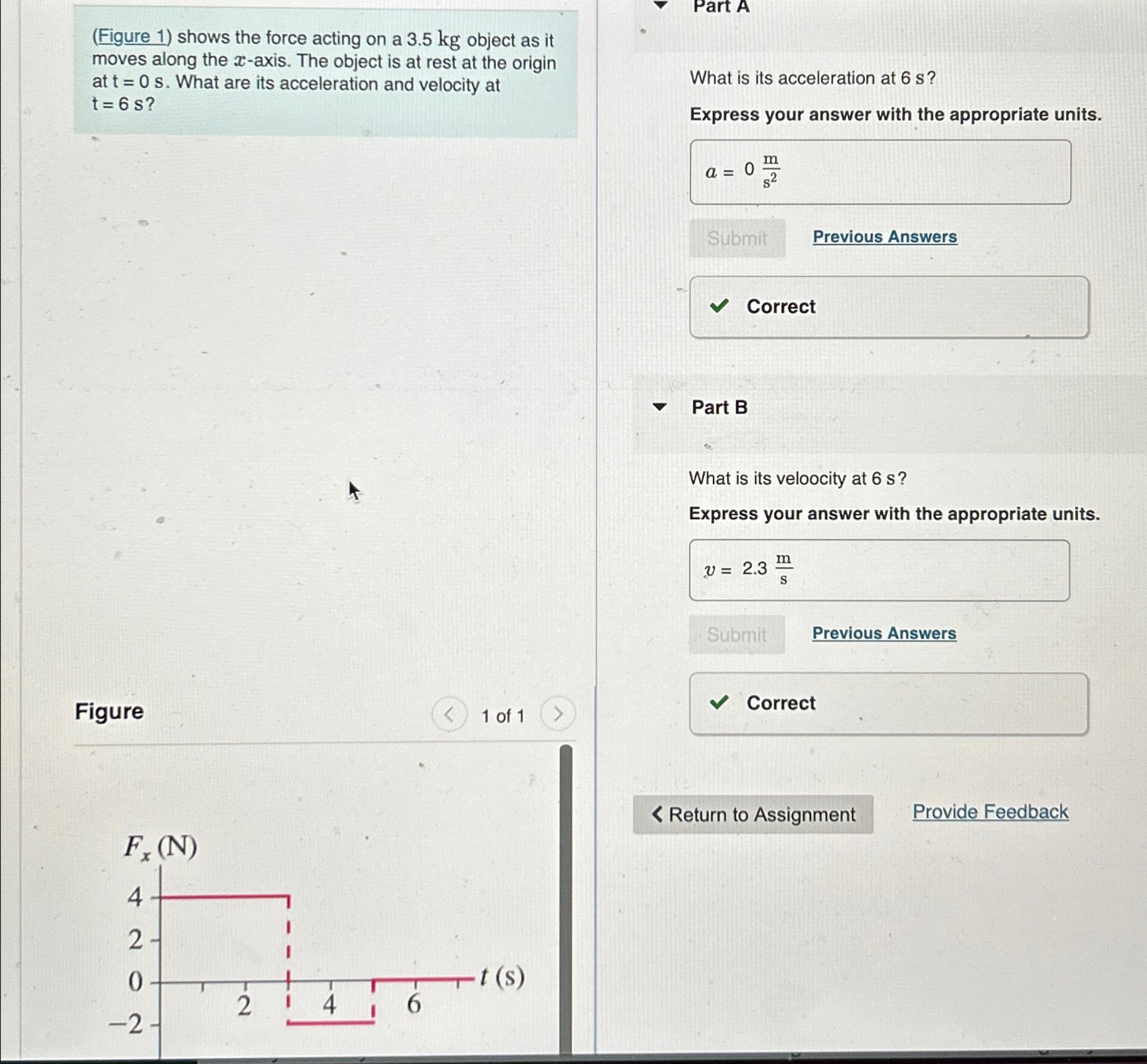 Solved (Figure 1) shows the force acting on a 3.5kg object | Chegg.com