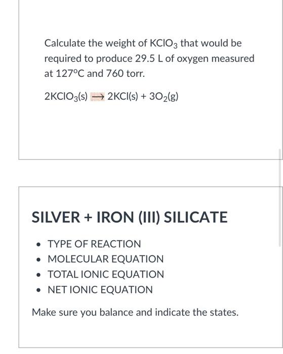 Solved Calculate the weight of KClO3 that would be required | Chegg.com