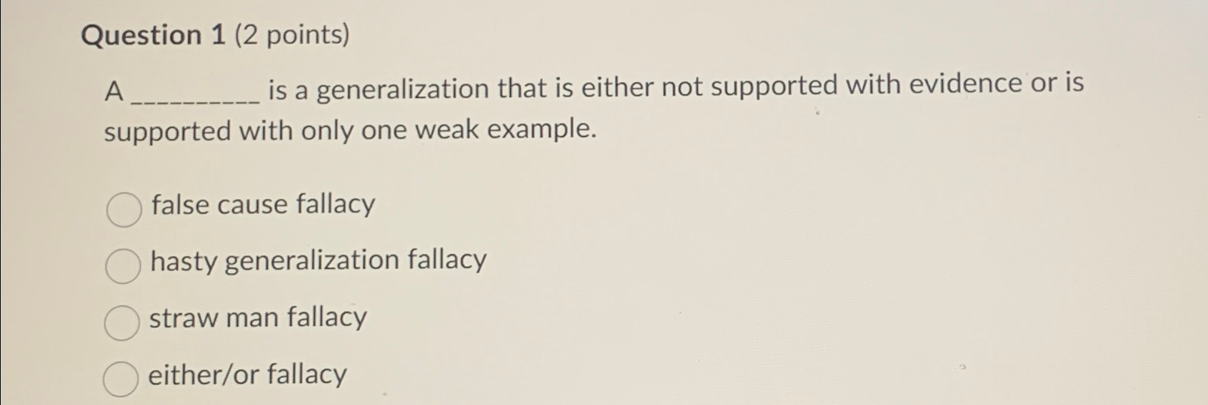 Solved Question 1 (2 ﻿points)A is a generalization that is | Chegg.com