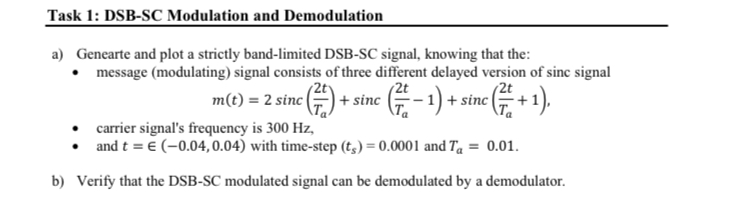Solved Task 1 Dsb Sc Modulation And Demodulationa