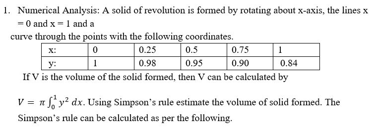 Solved Numerical Analysis: A solid of revolution is formed | Chegg.com