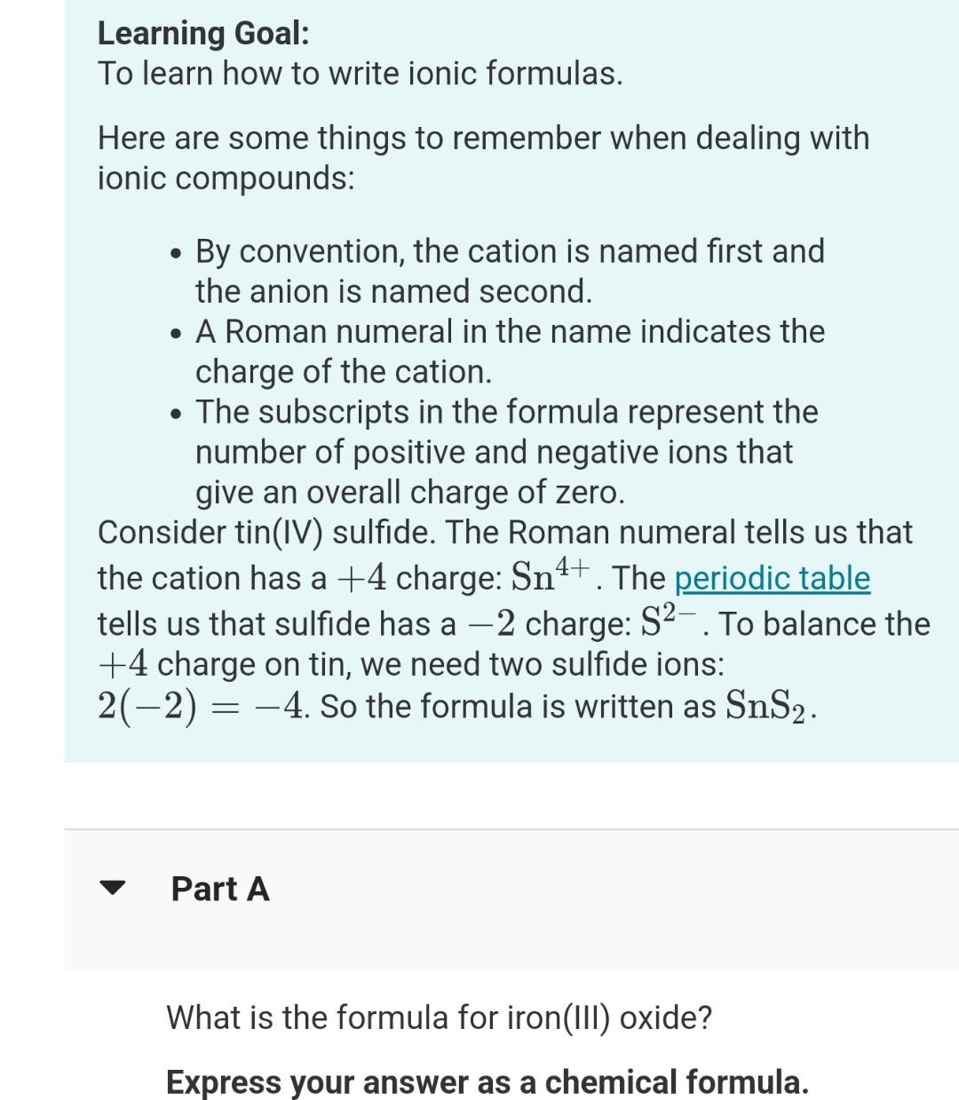 Solved Learning Goal: To learn how to write ionic formulas. | Chegg.com
