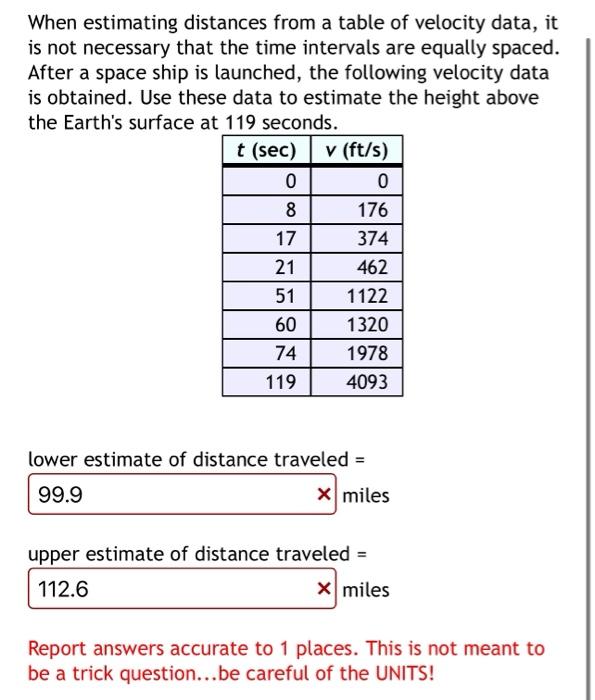 Solved When estimating distances from a table of velocity | Chegg.com