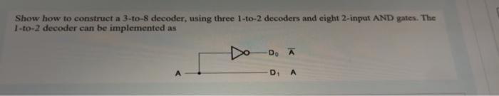 Solved Show how to construct a 3-to-8 decoder, using three | Chegg.com