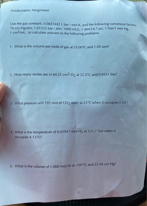 Solved Prelaboratory Assignment Use the gas constant, | Chegg.com