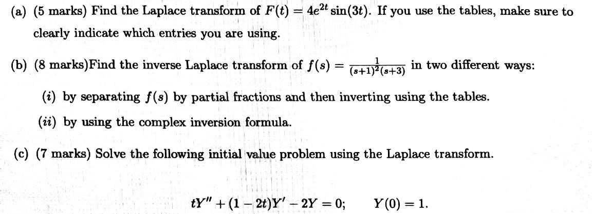 Solved (a) (5 marks) Find the Laplace transform of | Chegg.com